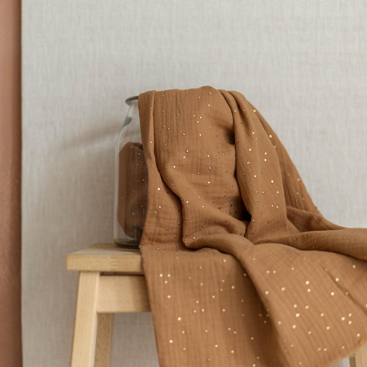 Muslin / golden dots - dark caramel – mylittlefabricshop