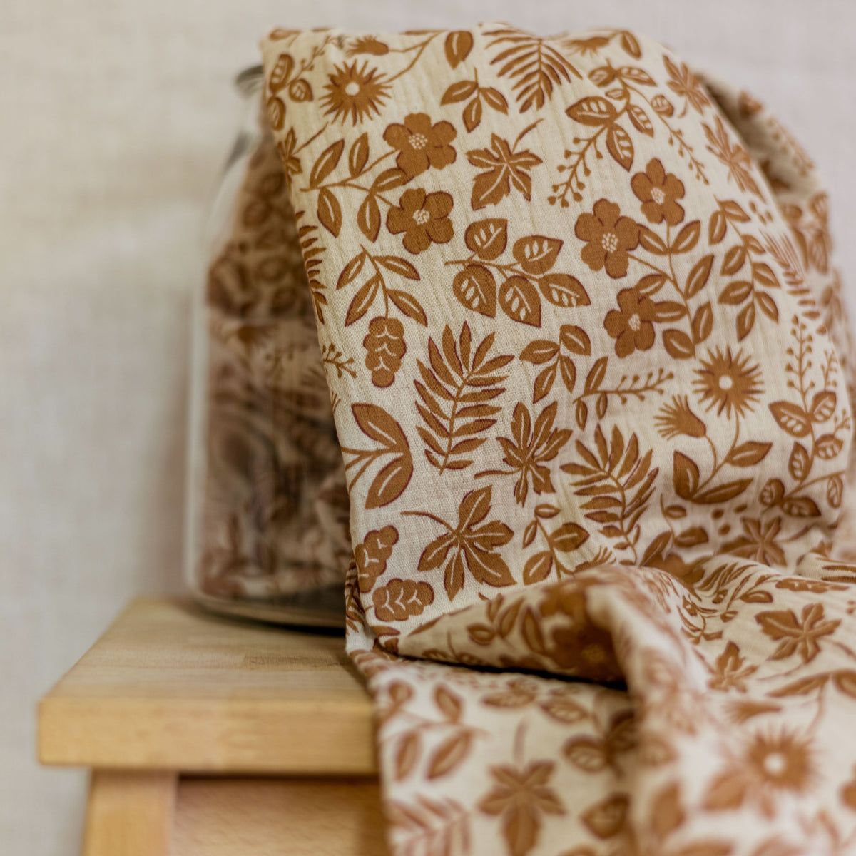 Muslin / Beige + Caramel Leaves – mylittlefabricshop