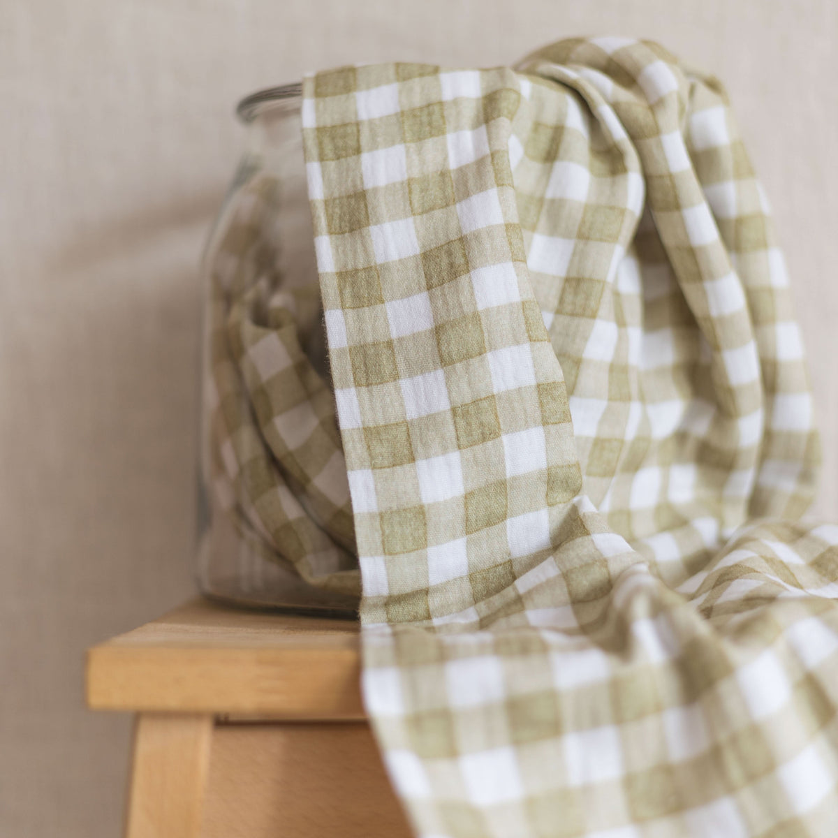 Muslin / gingham matcha – mylittlefabricshop